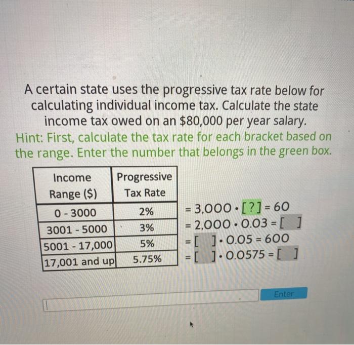 Solved A Certain State Uses The Progressive Tax Rate Below Chegg