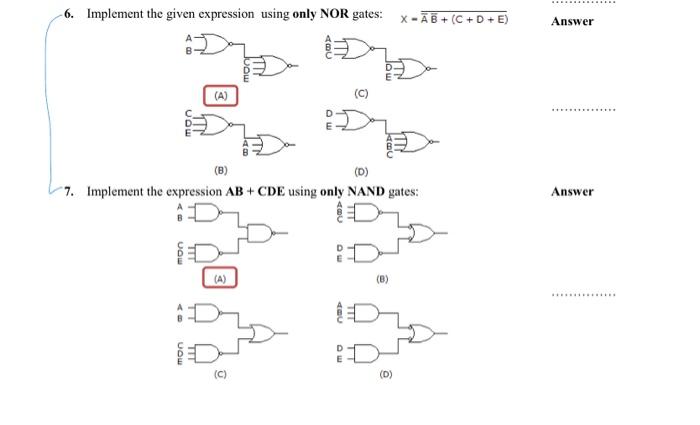 Solved 6. Implement the given expression using only NOR | Chegg.com