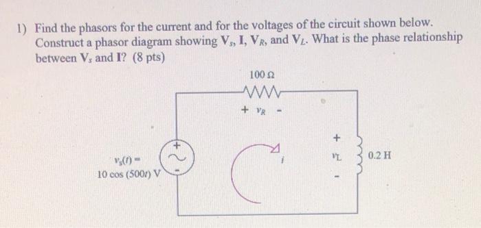 Solved 1) Find the phasors for the current and for the | Chegg.com
