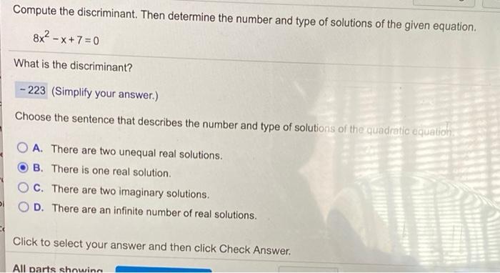 Solved Compute the discriminant. Then determine the number | Chegg.com