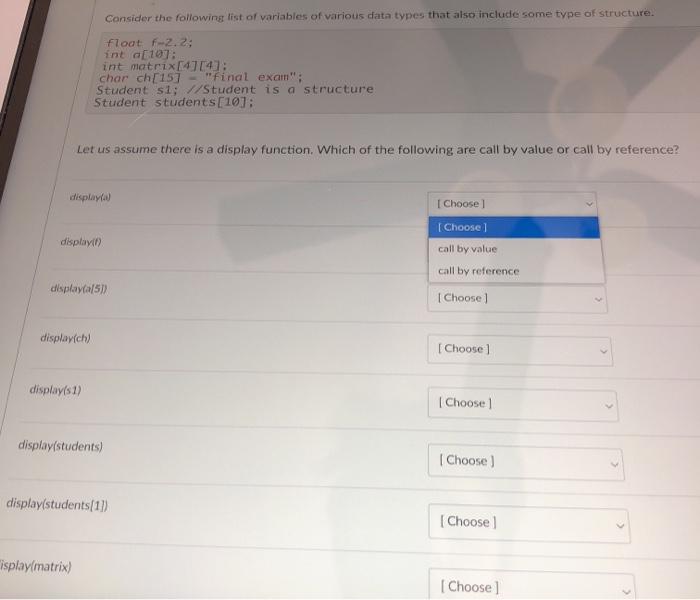 Solved Consider the following list of variables of various | Chegg.com