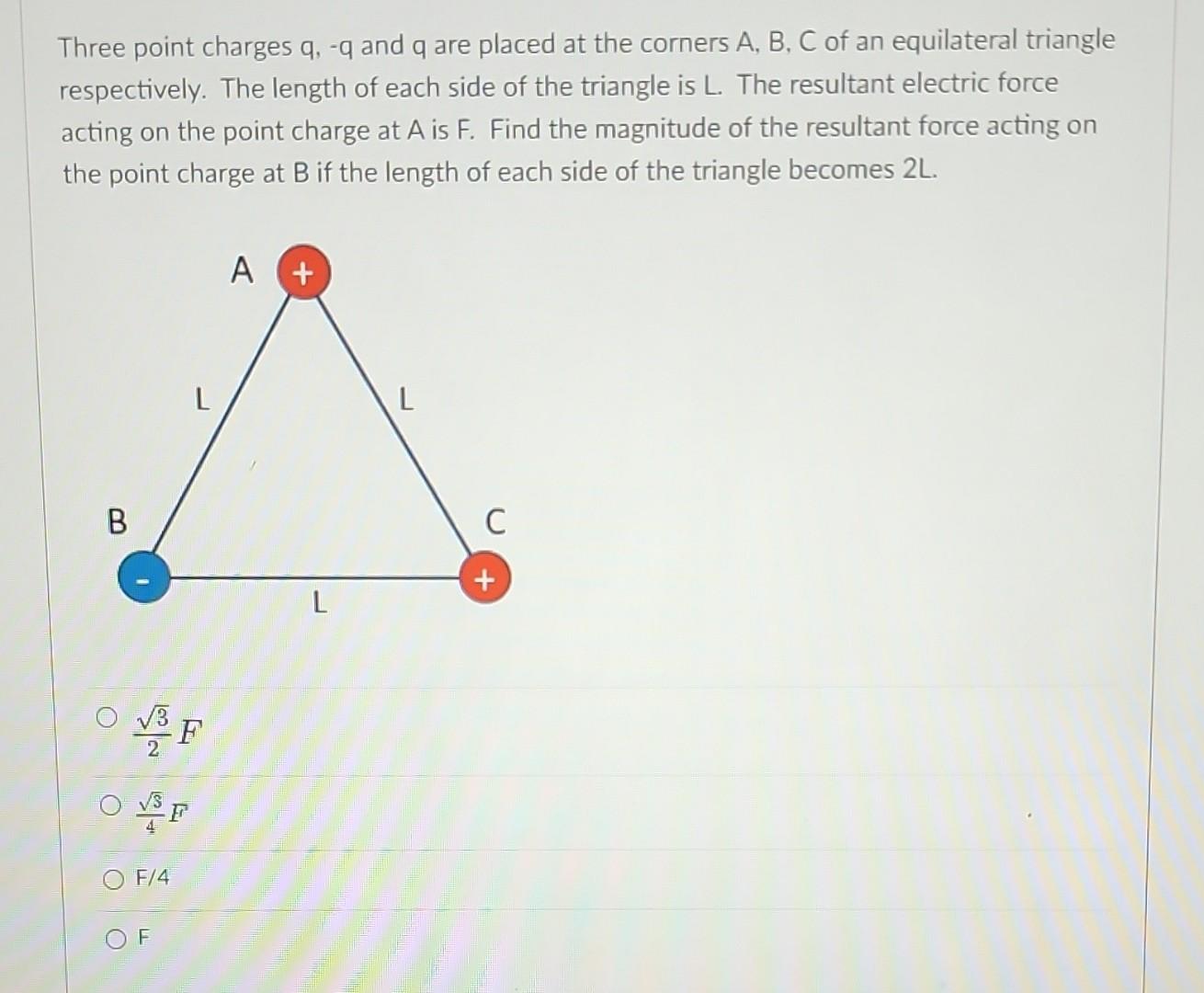 Solved Three point charges q, −q and q are placed at the | Chegg.com