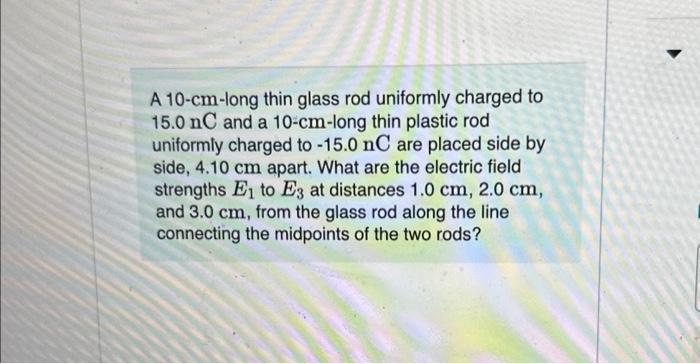 Solved A 10−cm-long thin glass rod uniformly charged to | Chegg.com