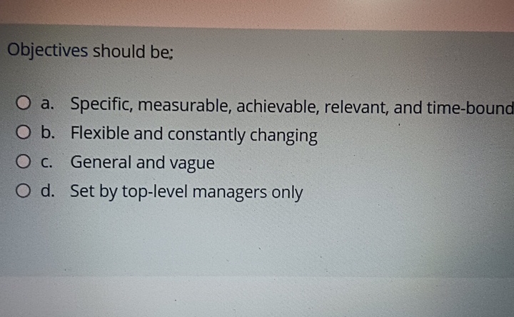 Solved Objectives should be:a. ﻿Specific, measurable, | Chegg.com