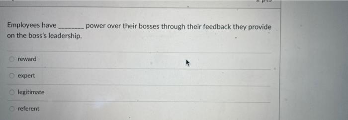 Solved Employees have power over their bosses through their | Chegg.com