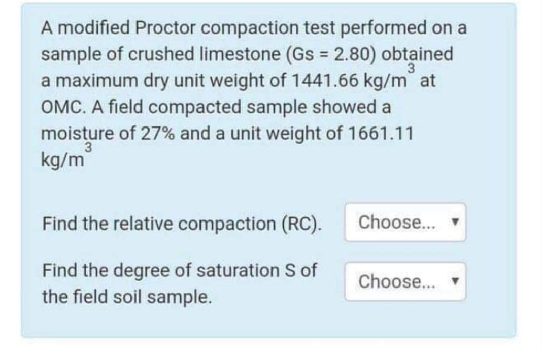 Solved A modified Proctor compaction test performed on a | Chegg.com