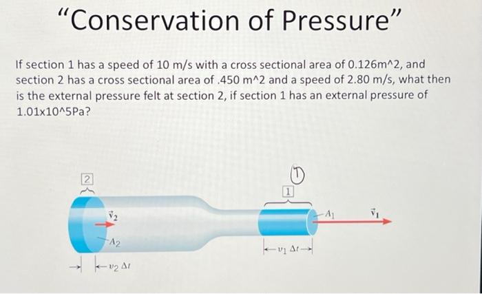 Solved "Conservation of Pressure" If section 1 has a speed | Chegg.com