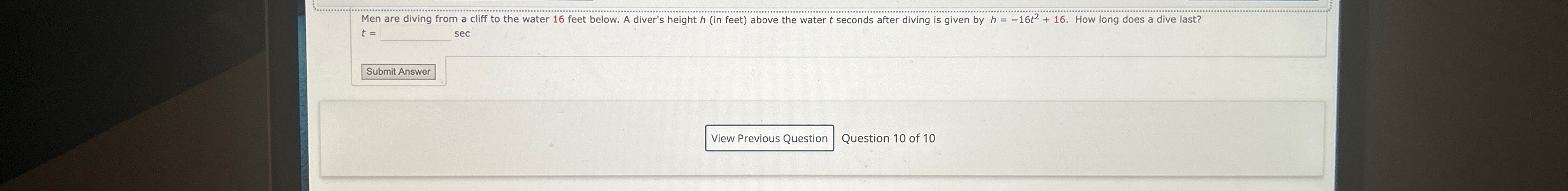 Solved Men are divina from a cliff to the water 16 ﻿feet | Chegg.com
