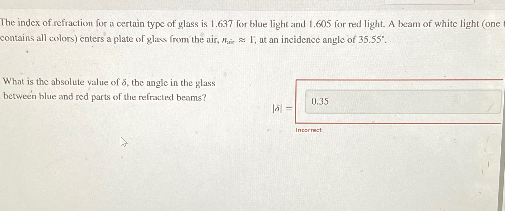 Solved The index of refraction for a certain type of glass | Chegg.com