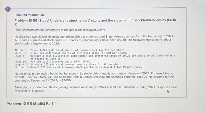 Solved Required information Problem 10-5B (Static) | Chegg.com