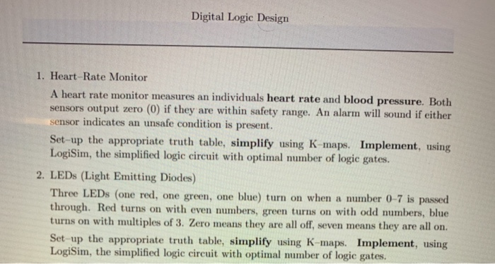 Solved Digital Logic Design 1. Heart-Rate Monitor A heart | Chegg.com