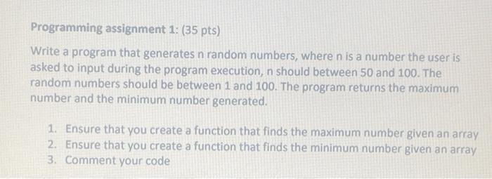 Solved Programming assignment 1: (35 pts) Write a program | Chegg.com