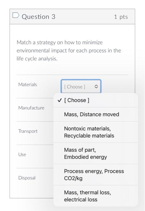 Solved Question 3 1 pts Match a strategy on how to minimize | Chegg.com