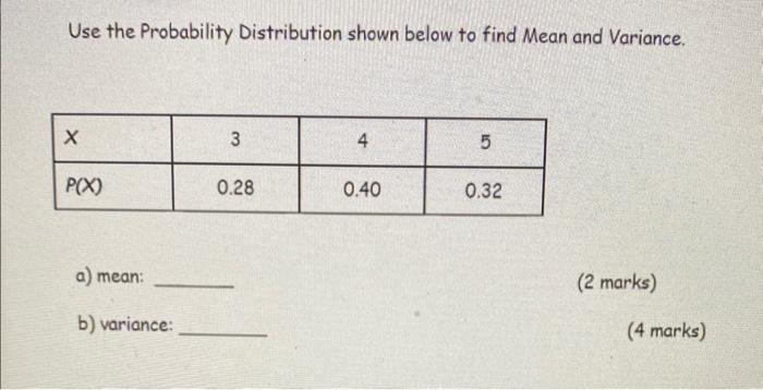 Solved Use the Probability Distribution shown below to find | Chegg.com