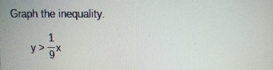 Solved Graph the inequality.y>19x | Chegg.com