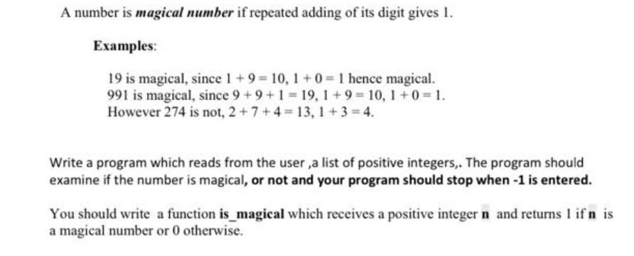 Solved A number is magical number if repeated adding of its | Chegg.com