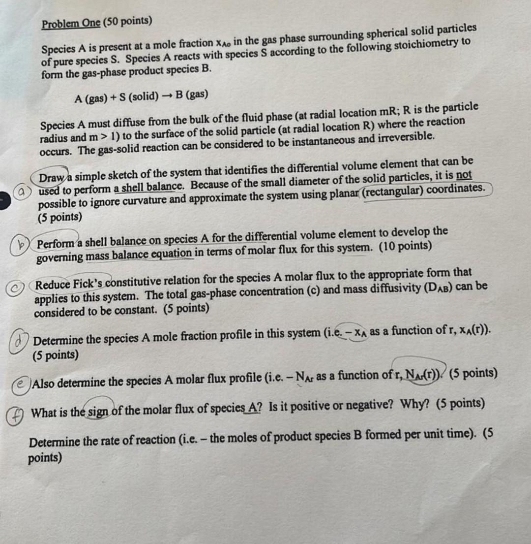 Solved Problem One ( 50 points) Species A is present at a | Chegg.com