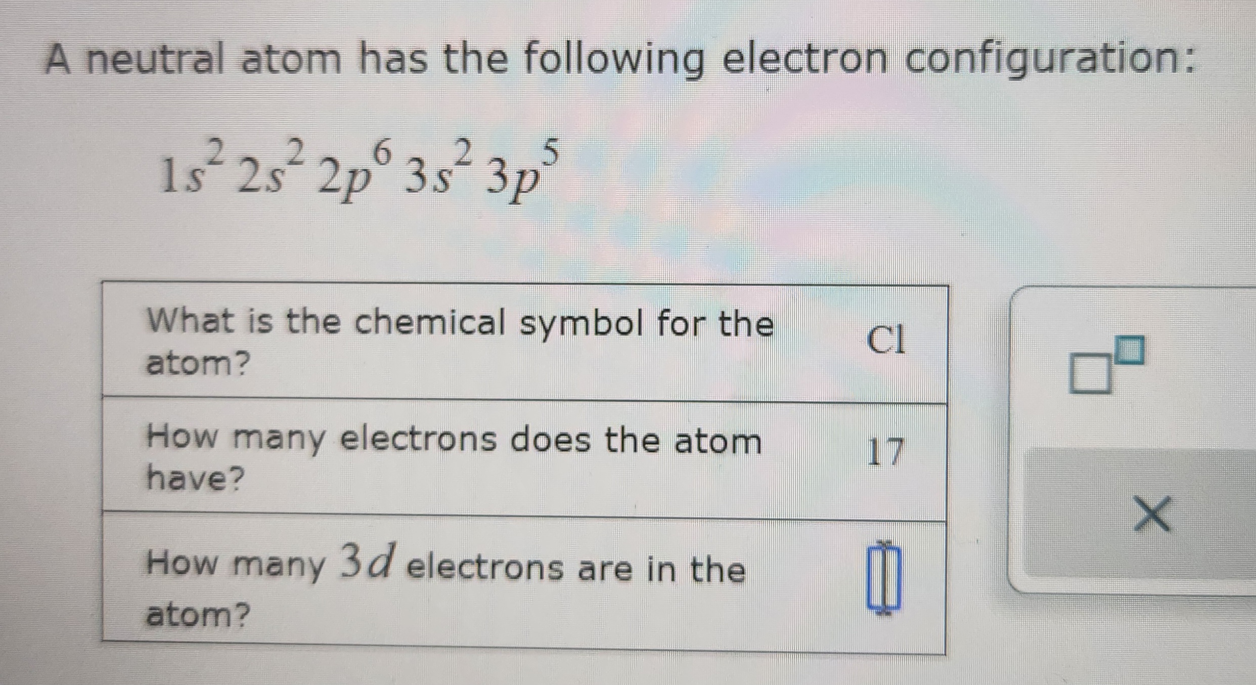 Solved A neutral atom has the following electron | Chegg.com