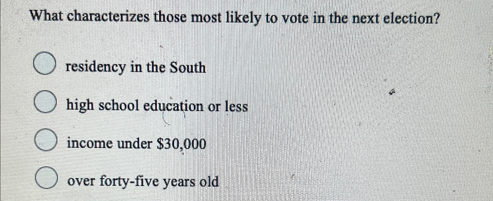 Solved What characterizes those most likely to vote in the | Chegg.com