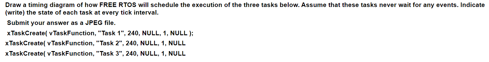 Solved Draw a timing diagram of how FREE RTOS will schedule | Chegg.com