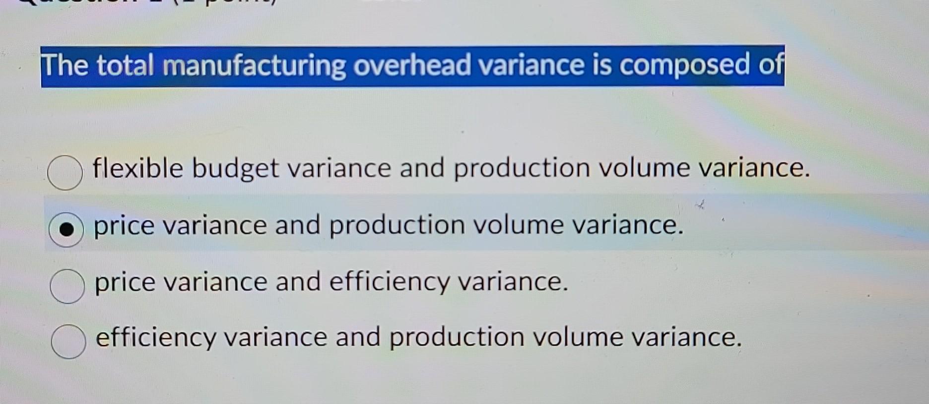 Solved The total manufacturing overhead variance is composed | Chegg.com