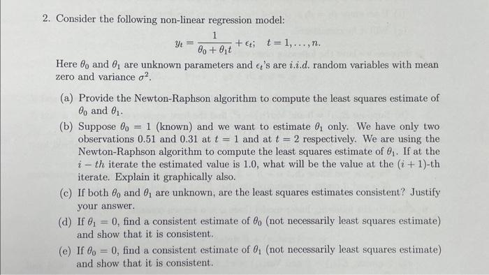 Solved 2. Consider the following non-linear regression | Chegg.com