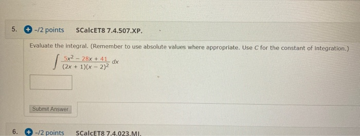 Solved 5. + -/2 points ScalcET8 7.4.507.XP. Evaluate the | Chegg.com