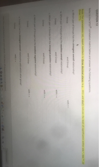 Solved QUESTION 12 Refer to the SPSS correlation matrix | Chegg.com