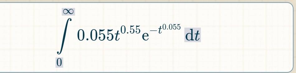 Solved ∫0∞0.055t0.55e−t0.055 dt | Chegg.com