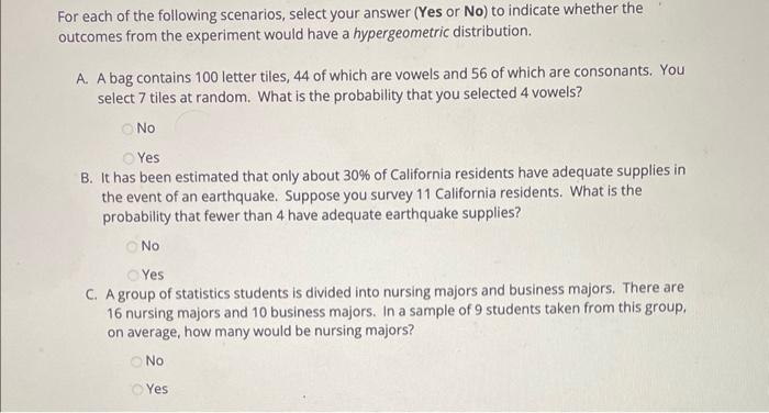 Solved For each of the following scenarios, select your | Chegg.com
