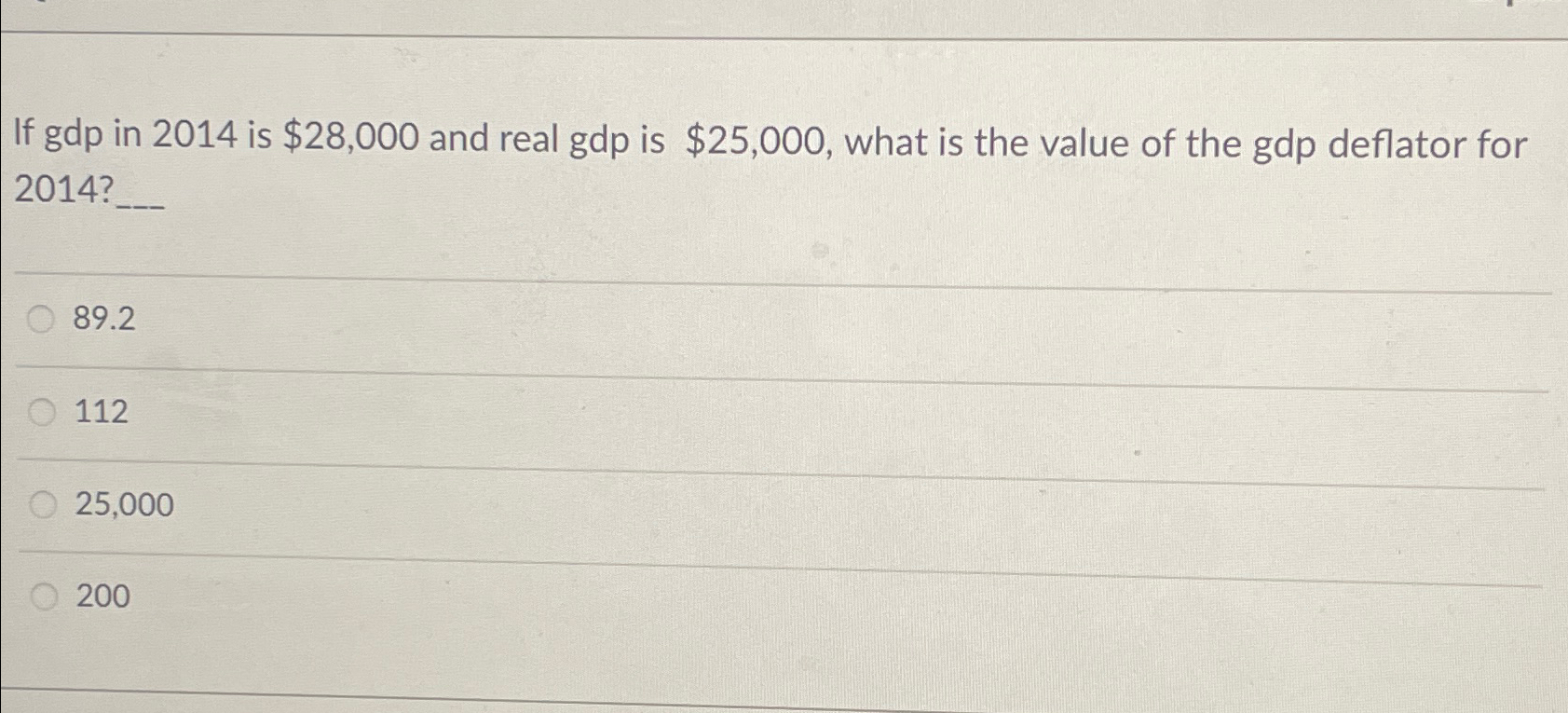 Solved If gdp in 2014 ﻿is $28,000 ﻿and real gdp is $25,000, | Chegg.com