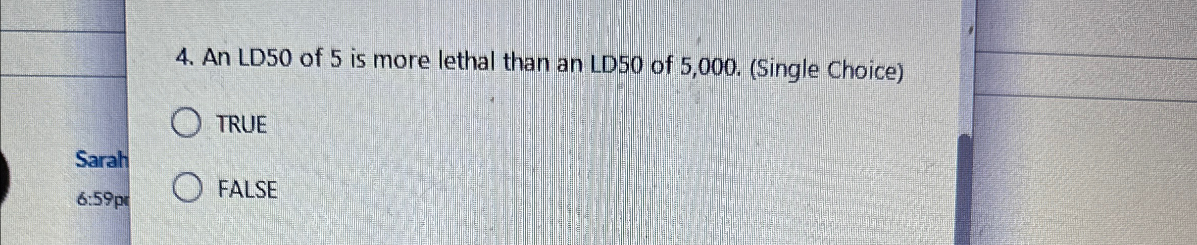 Solved An LD50 ﻿of 5 ﻿is more lethal than an LD50 ﻿of | Chegg.com
