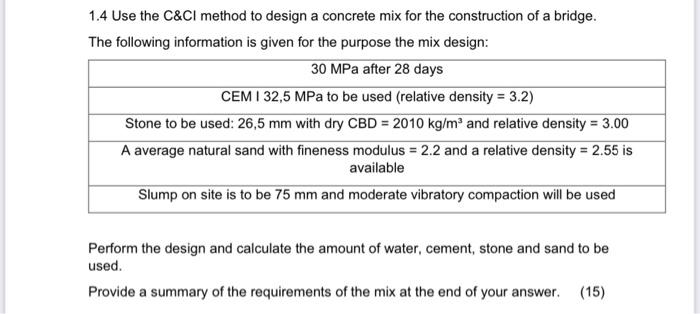 Solved 1 4 Use The Candci Method To Design A Concrete Mix For