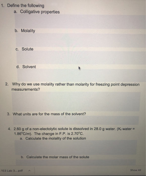 Solved 1. Define the following a. Colligative properties b. | Chegg.com