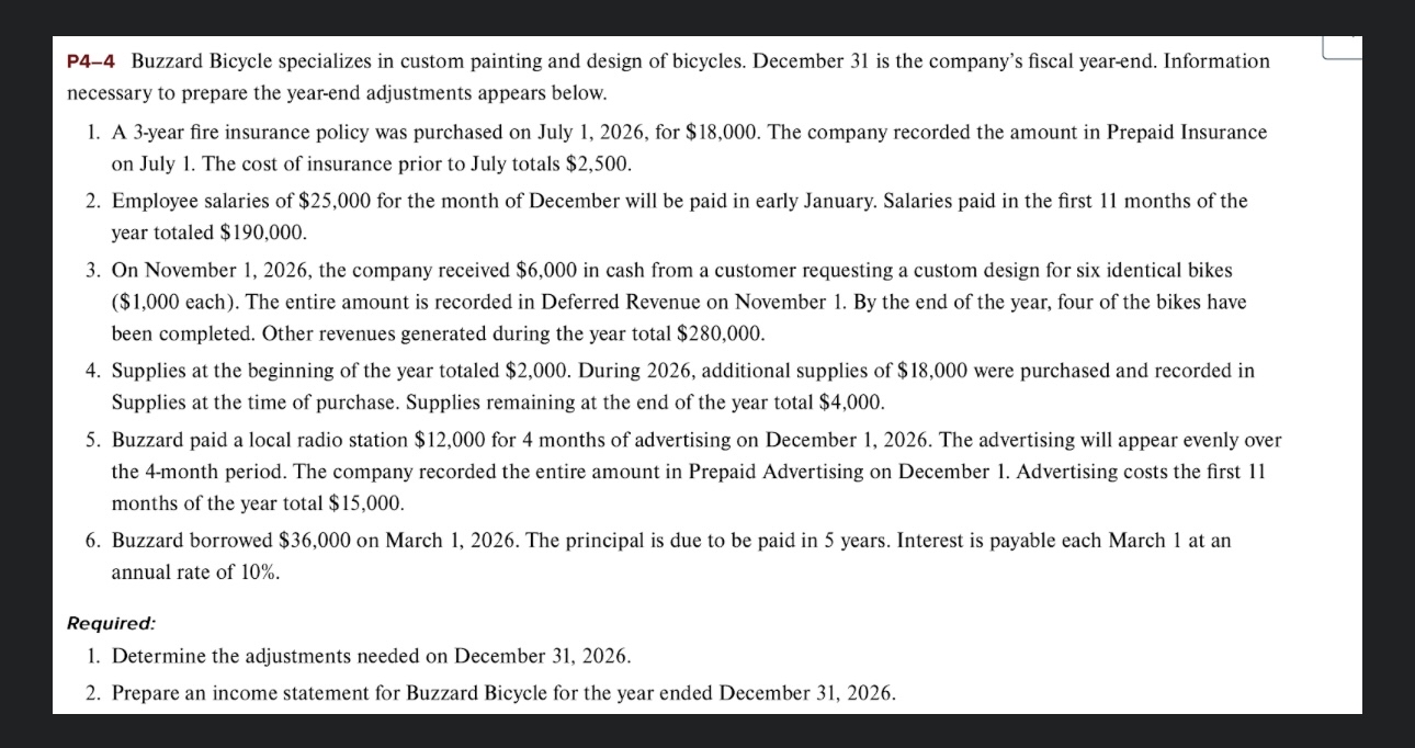 Solved P4-4 ﻿Buzzard Bicycle specializes in custom painting | Chegg.com