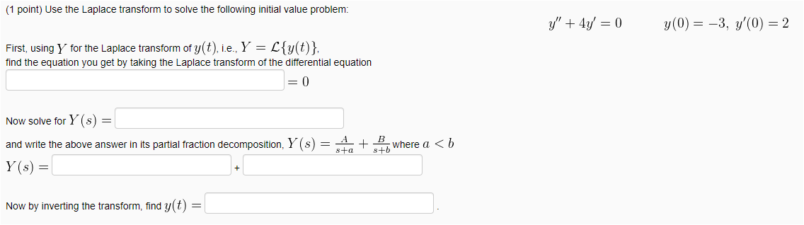 (1 ﻿point) ﻿Use the Laplace transform to solve the | Chegg.com
