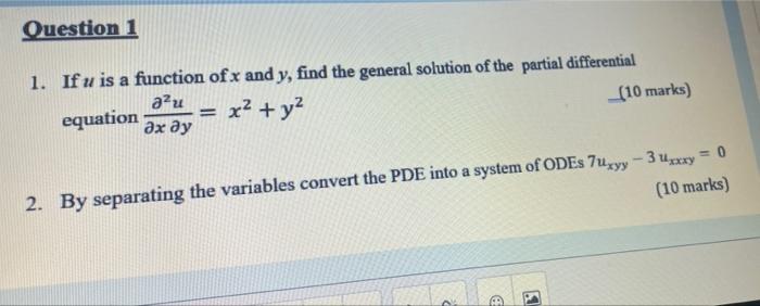 Solved Question 1 1. If u is a function of x and y, find the | Chegg.com