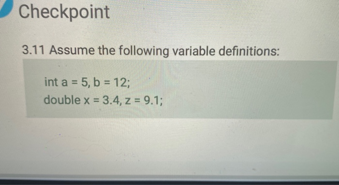 Solved Checkpoint 311 Assume The Following Variable