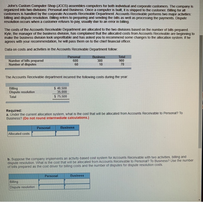 Solved John's Custom Computer Shop (JCCS) assembles | Chegg.com
