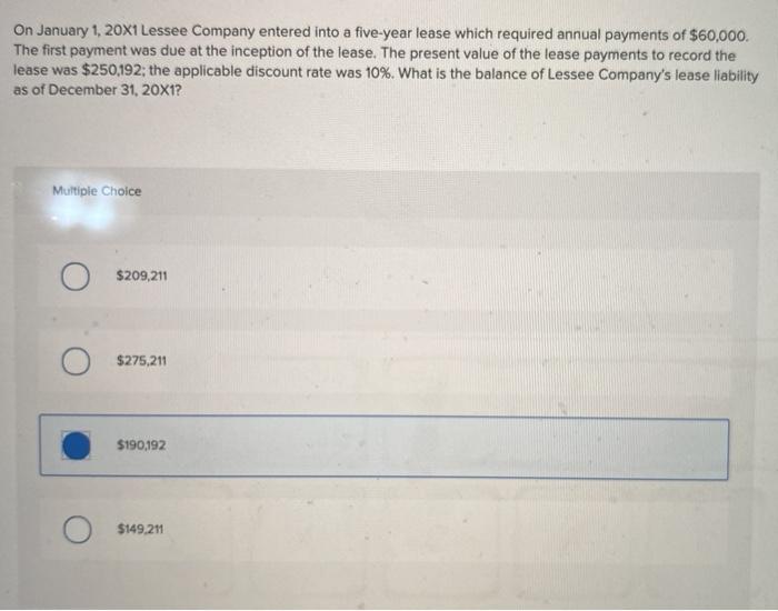 Solved On January 1, 20x1 Lessee Company entered into a | Chegg.com