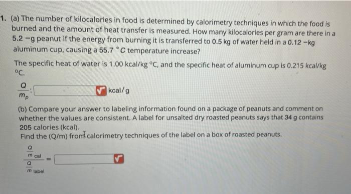 Solved 1. (a) The number of kilocalories in food is | Chegg.com