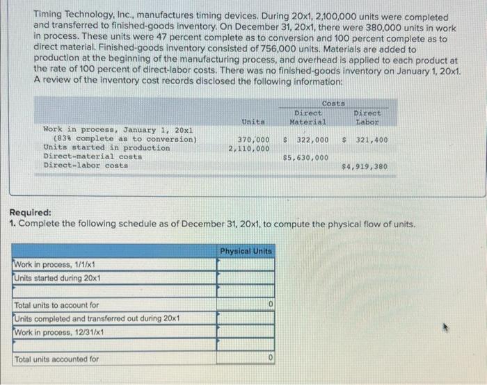 Solved Timing Technology, Inc., manufactures timing devices. | Chegg.com