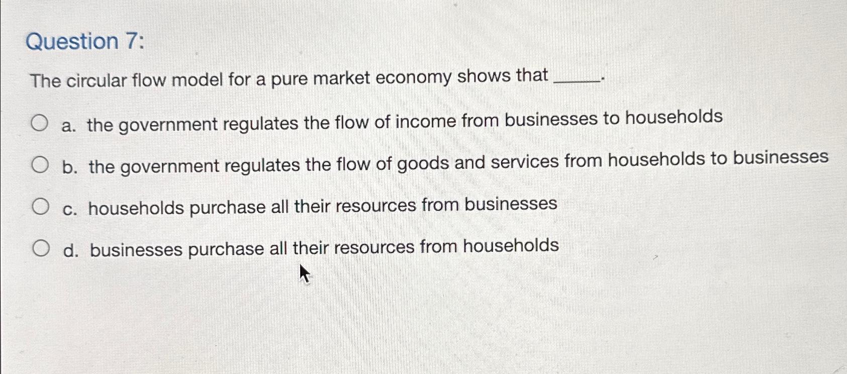Solved Question 7:The circular flow model for a pure market | Chegg.com