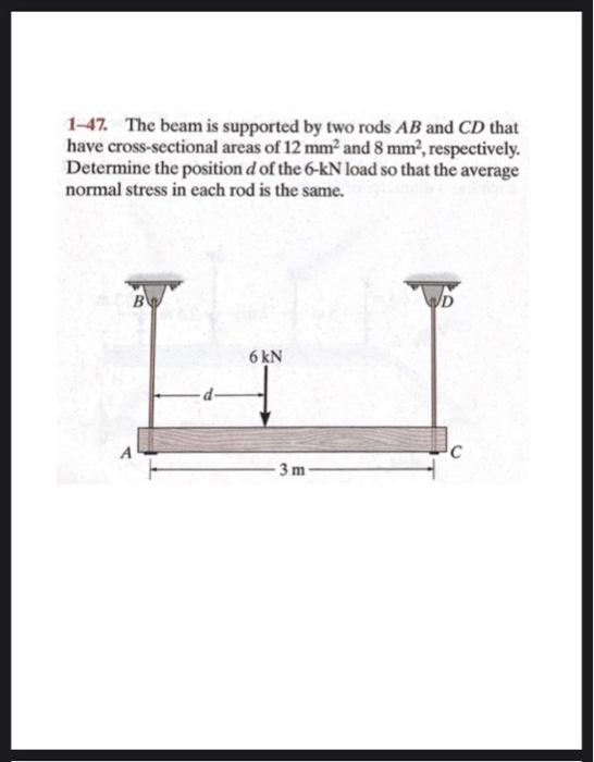 Solved 1-47. The beam is supported by two rods AB and CD | Chegg.com