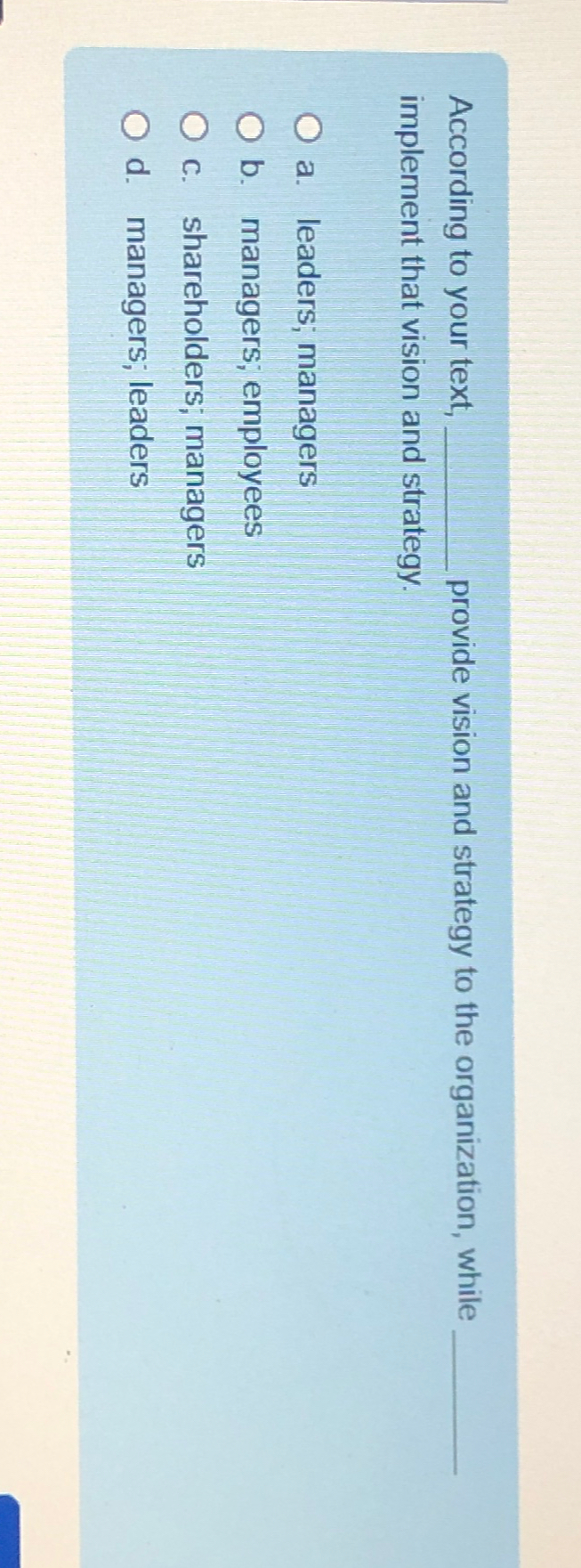 Solved According to your text, provide vision and strategy | Chegg.com