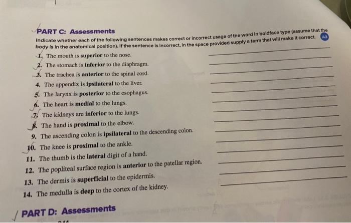 Solved PART C: Assessments Indicate whether each of the | Chegg.com