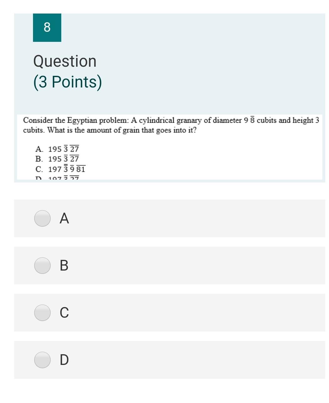 Solved 8 Question (3 Points) Consider the Egyptian problem: | Chegg.com