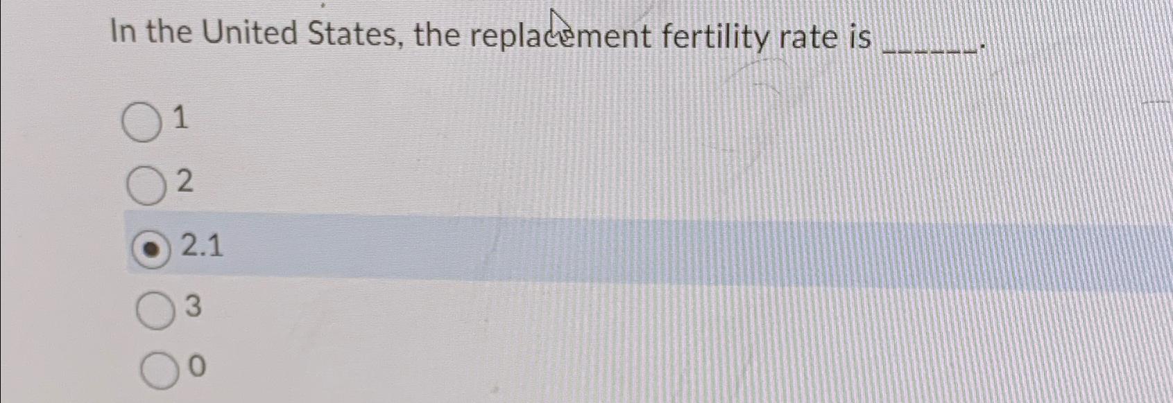 Solved In the United States, the replacement fertility rate | Chegg.com