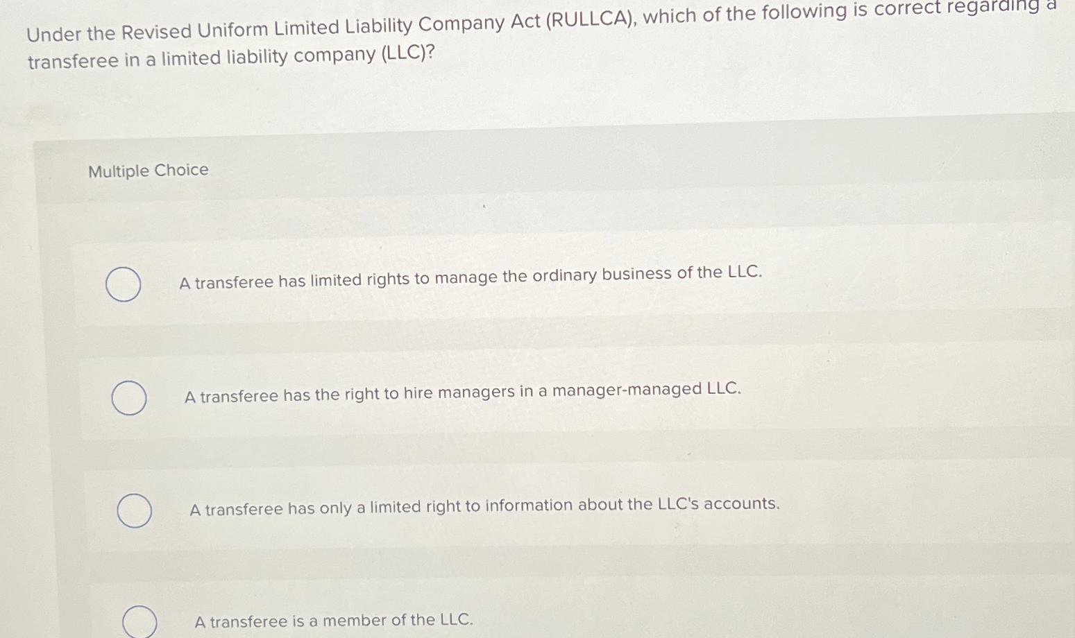 Solved Under the Revised Uniform Limited Liability Company | Chegg.com