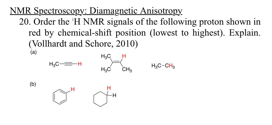 Solved NMR Spectroscopy: Diamagnetic Anisotropy. ﻿Order the | Chegg.com
